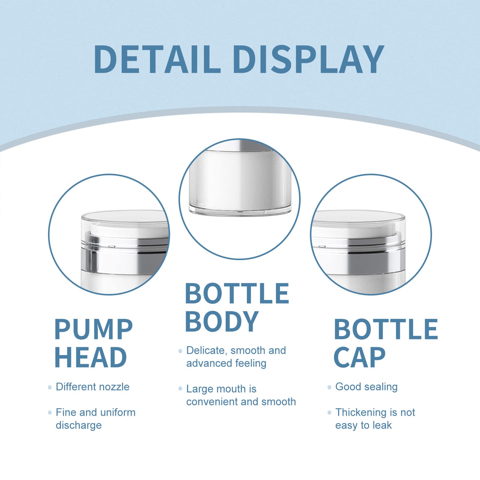 Airless Pump Jar, Empty Acrylic Vacuum Jar with Press Pump Refillable Travel Cream Empty Bottle Lotion Pump Containers Portable Pump Bottle Airless Pump Jars for Makeup,Essence,Moisturizer,Eye Cream