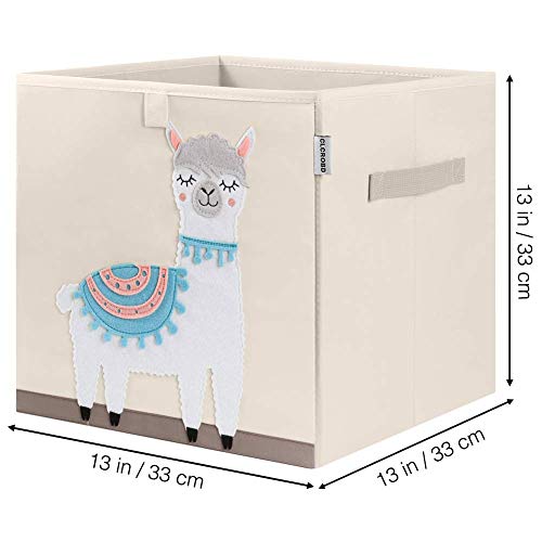 CLCROBD Foldable Animal Cube Storage Bins Fabric Toy Box/Chest/Organizer for Kids Nursery, 13 inch (Llama + Butterfly)