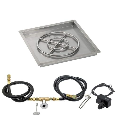 American Fireglass SS-SQPKIT-N-24 Natural Gas 24" Square Stainless Steel Drop-in Pan with Spark Ignition Kit (18" Fire Pit Ring)