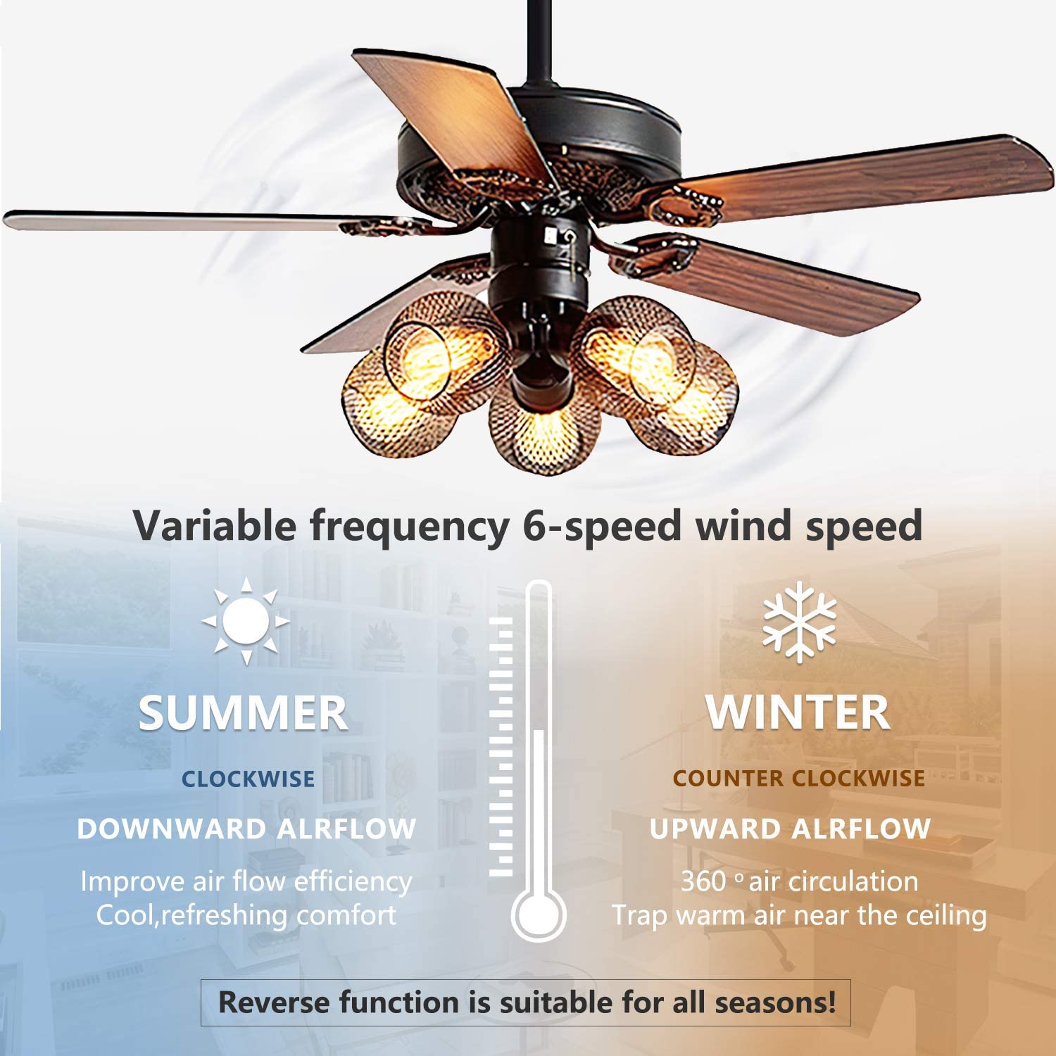 52" Farmhouse Ceiling Fan with Light Rustic Ceiling Fan with Light Ceiling Fan with Lights Remote Control Industrial Ceiling Fan with Light Vintage Ceiling Fan with Light for Bedroom Living Room