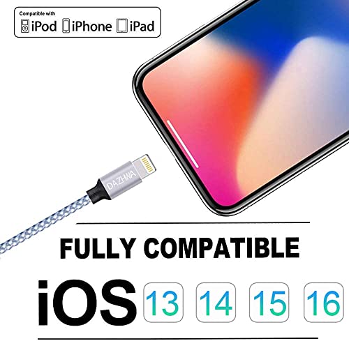 DAZHWA iPhone Charger 3pack 6ft [Apple MFi Certified] Nylon Braided USB-A to Lightning Cable Cell Phone Fast Charger Cord Compatible iPhone14/13/12/11Pro Max/XS/XR/X/8/7/iPad More