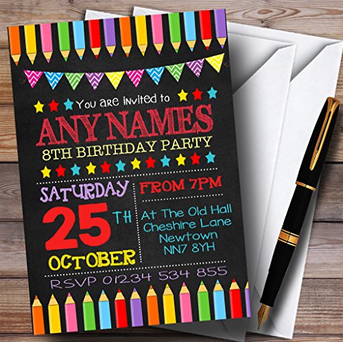 Art Craft Pencils Chalk Style Childrens Birthday Party Invitations