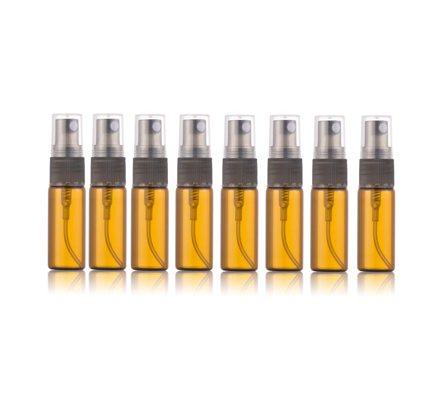 JJKMALL- 25pcs Brown Amber Fine Mist 5ml 1/6oz Atomizer Vial Glass bottle Spray Refillable Empty Sample Bottle gift Storage bag 3ML Pipette Dropper for Travel Party