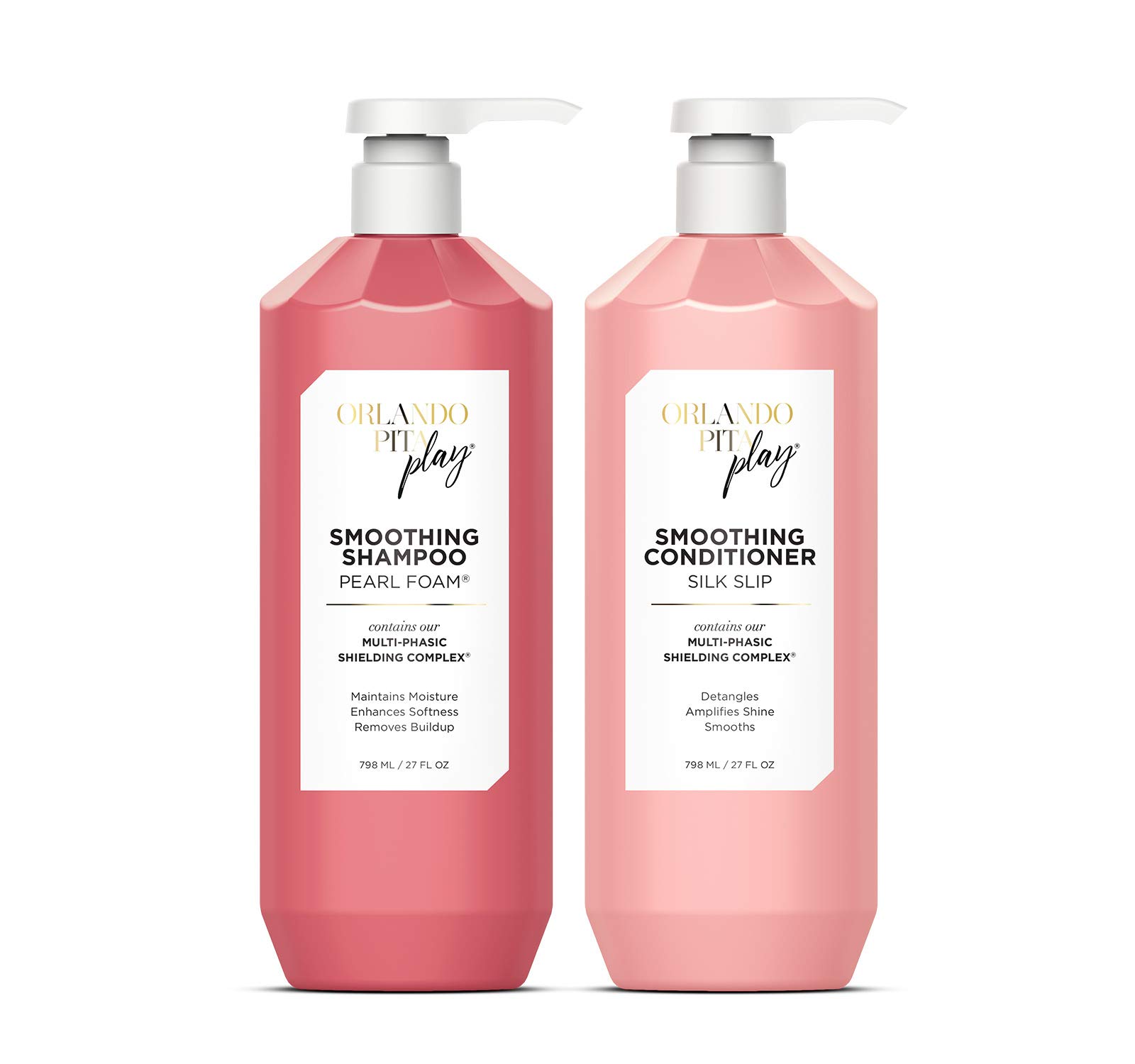 ORLANDO PITA PLAY Salon Size Smoothing Pearl Foam Shampoo & Silk Slip Conditioner Set, Maintains Moisture & Enhances Softness, 27 Fl Oz Each