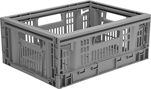 CleverMade CleverCrates Pro-Grade 15.8 Liter Collapsible Storage Bin/Container: Grated Wall Utility Basket/Tote, Grey, 3 Pack
