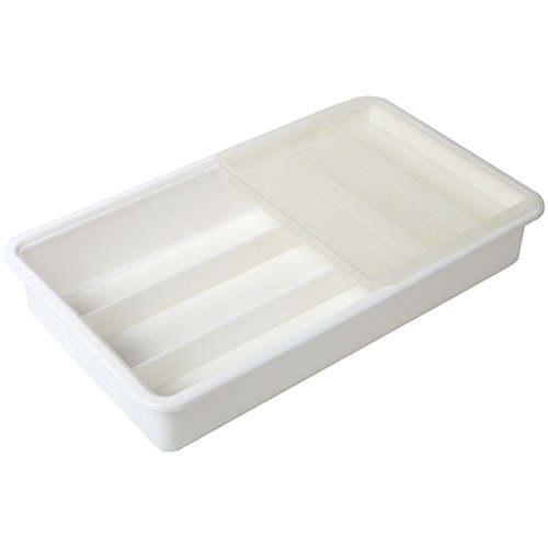 Home-X Drawer Organizer with Sliding Top Compartment, The Perfect Addition to Any Kitchen, White (12"L x 7"W x 2.25"H)