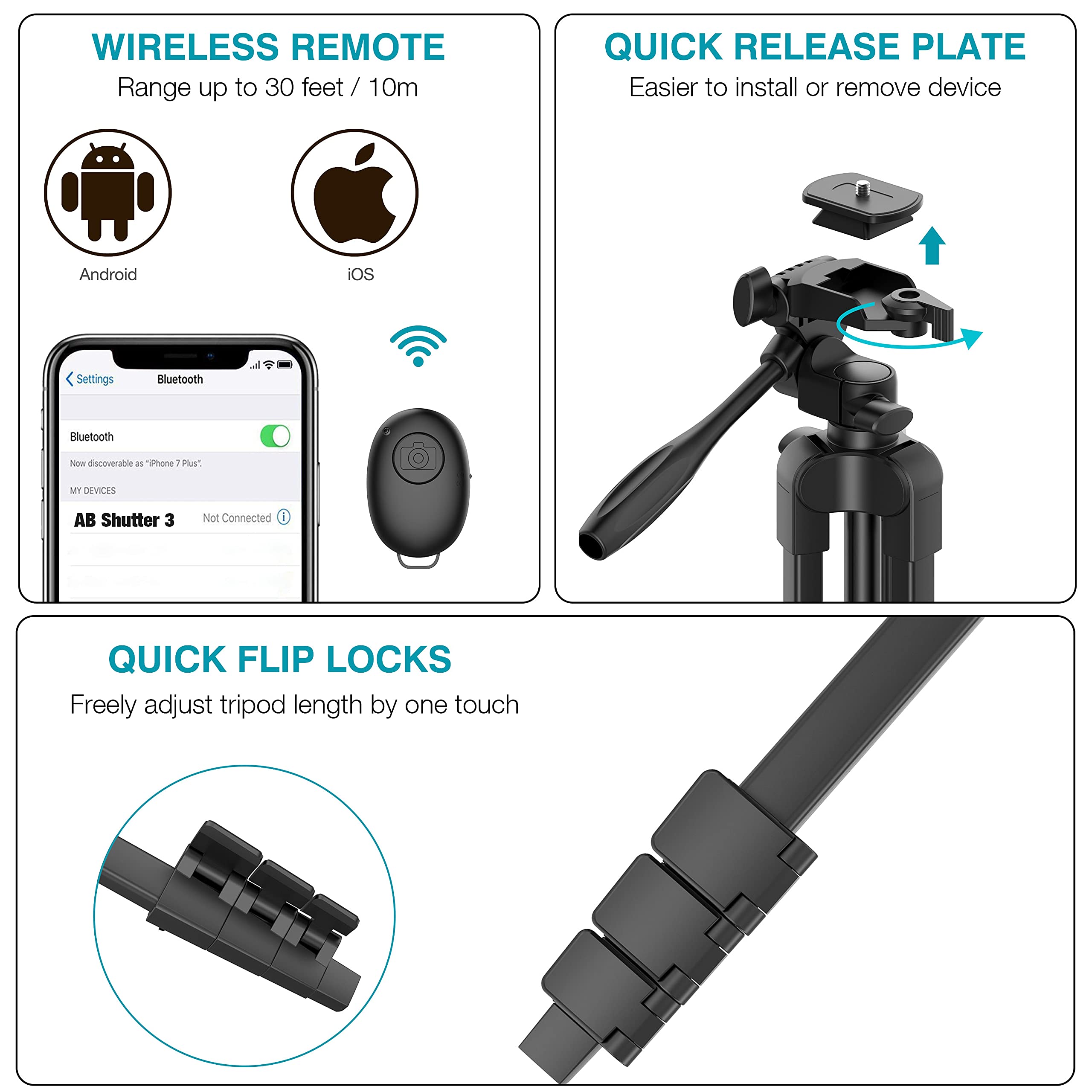 54" Phone Tripod Stand Extendable, Lightweight Aluminum Tripod for iPhone with Remote, Phone Holder for Live Stream & Selfies, Video Recording, Compatible with Phone/GoPro/Digital Cameras