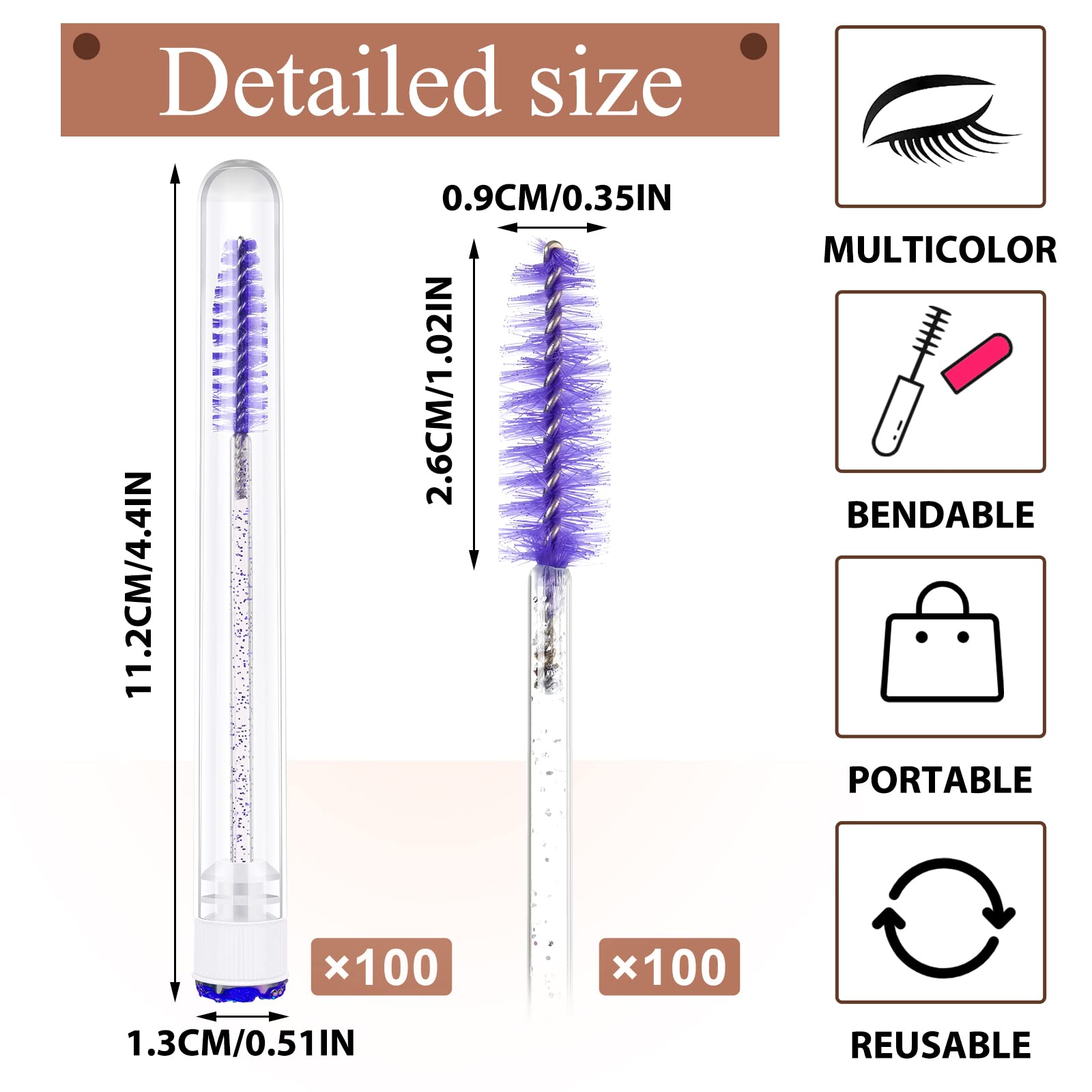 200 Pieces Mascara Wand Tube Set 100 Pcs Lash Spoolies for Eyelash Extensions 100 Pcs Diamond Empty Mascara Brush Disposable Colorful Eyebrow Applicator Makeup Tool, Mix Color (Lovely)