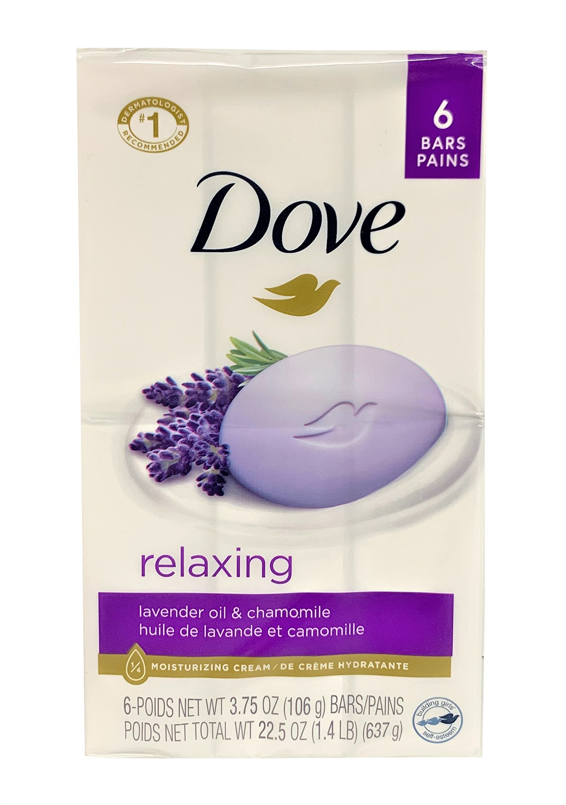 Dove Relaxing Lavender Beauty Bar with Lavender and Chamomile Scent 3.75 Ounce 6 Bar