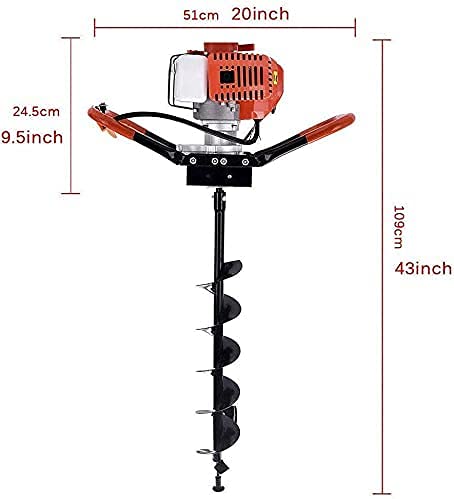72cc Post Hole Auger 3KW 2 Stroke Post Hole Digger Gas Powered Earth Auger with 3 Replacement Auger Drill Bits(4", 8", 12") and 3 Extension Rods for Farm Garden Plant