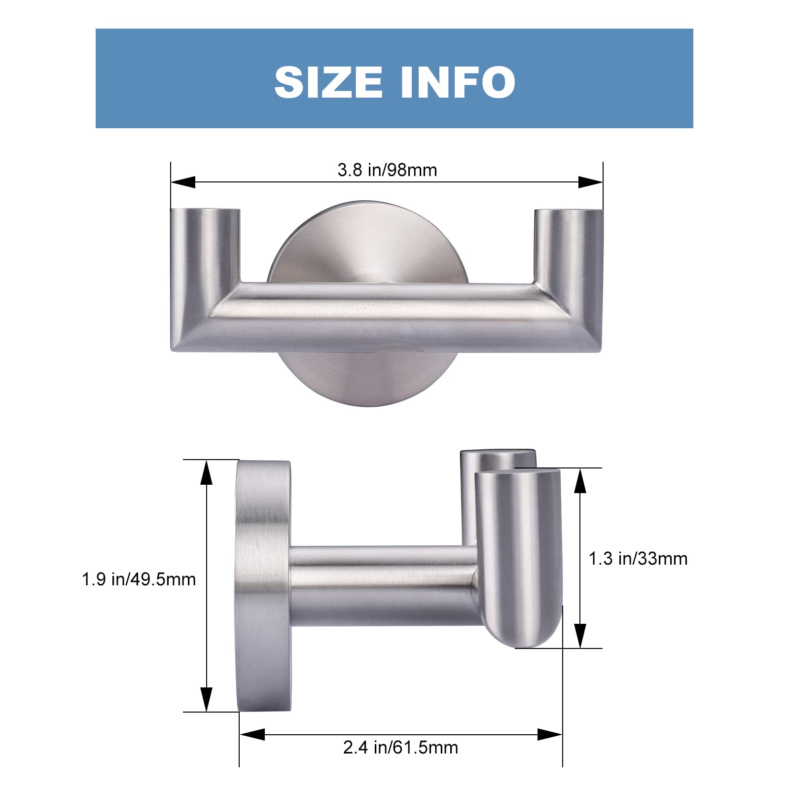 ALEASHA Brushed Nickel Double Towel Hook Shower Towel Hook Stainless Steel, Heavy Duty Towel Hook for Bathroom, Wall Mount Robe Hook