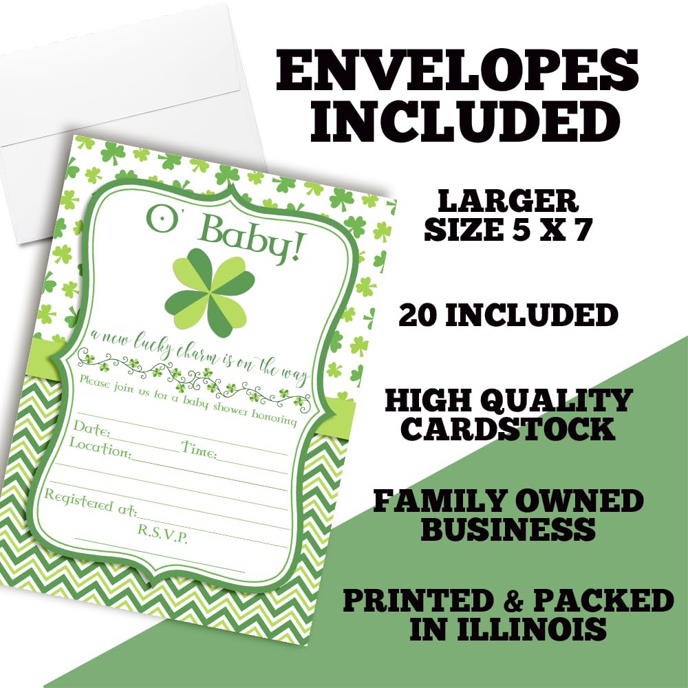 Amanda Creation O' Baby St. Patrick's Day Baby Shower Fill In Invitations set of 20 with envelopes