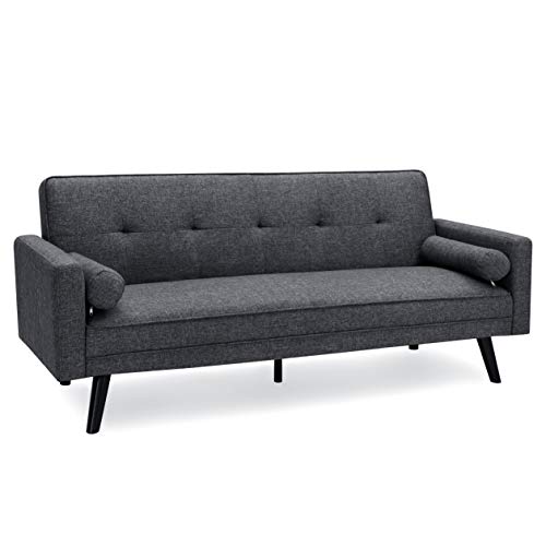 VASAGLE Convertible Couch Sofa Bed, Fabric Upholstered Seat Pad, Sturdy Wooden Frame, Easy Assembly, 69.7 x 32.3 x 32.3 Inches, Gray