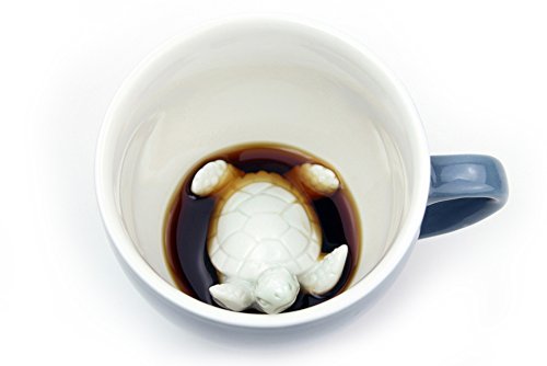 Creature Cups Turtle Ceramic Cup (11 Ounce, Wedgewood Blue Exterior) - Hidden Sea Animal Inside - Birthday, Holiday & Housewarming Gift for Ocean and Coffee & Tea Lovers