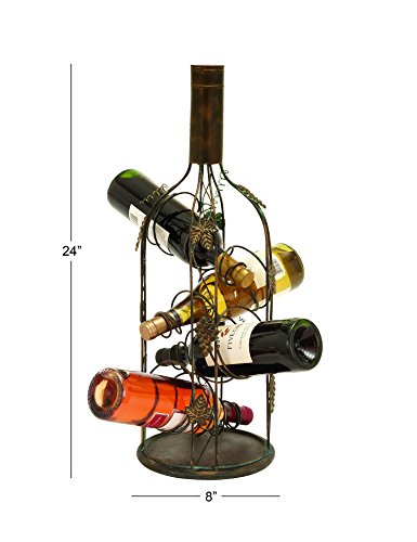 Deco 79 Grape Vine-Designed 4-Bottle Metal Wine Rack, 24" H x 9" L, Textured Black Finish