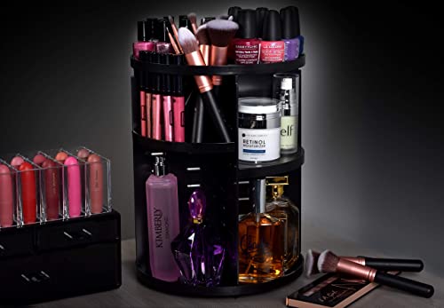 360 Rotating Makeup Organizer - Adjustable Shelf Height and Fully Rotatable. The Perfect Cosmetic Organizer for Bedroom Dresser or Vanity Countertop. (Black)