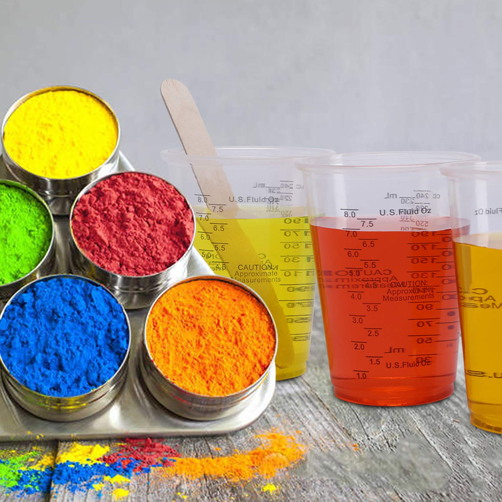 80pcs 8oz Disposable Epoxy Resin Mixing Cups, Clear Plastic Disposable Measuring Cups for Mixing Paint, Pigments, Epoxy Resins, Mixing Cups for Baking(80 Stirring Sticks Included)