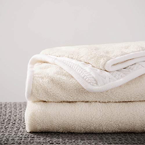 Longhui bedding Acrylic Cable Knit Sherpa Throw Blanket β Thick, Soft, Big, Cozy Ivory White Knitted Fleece Blankets for Couch, Sofa, Bed β Large 50 x 63 Inches Ivory White Coverlet All Season