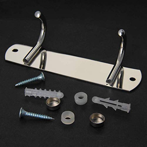 MroMax Wall Mounted 2 Hooks Towel Hat Coat Clothes Wall Hook Rack Rail, Silver 1Pcs