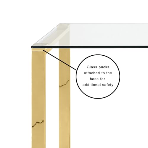 Uptown Club Modern Writing Gold Leaf Stainless Steel Legs and Tempered Glass Top, Computer Table for Home or Office, 47" D x 22" W x 30" H