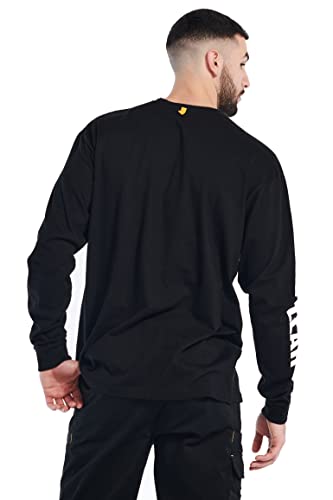 Caterpillar Men's Trademark Banner Long Sleeve Tee Shirts with Center Back Neck Wire Management Loop and CAT Logo, Black, X Large