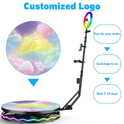 360 Photo Booth Machine for Parties Free Custom Logo with Ring Light 3 People Stand on Remote Control Automatic Slow Motion 360 Spin Photo Camera Booth 80cm 31.5 inch with Flight Case