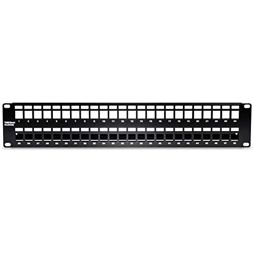 TRENDnet 48-Port Blank Keystone Shielded 2U HD Patch Panel, TC-KP48S, 2U 19” Metal Rackmount Housing, Network Management Panel, Recommended with TC-K06C6A Cat6A Keystone Jacks (Sold Separately)