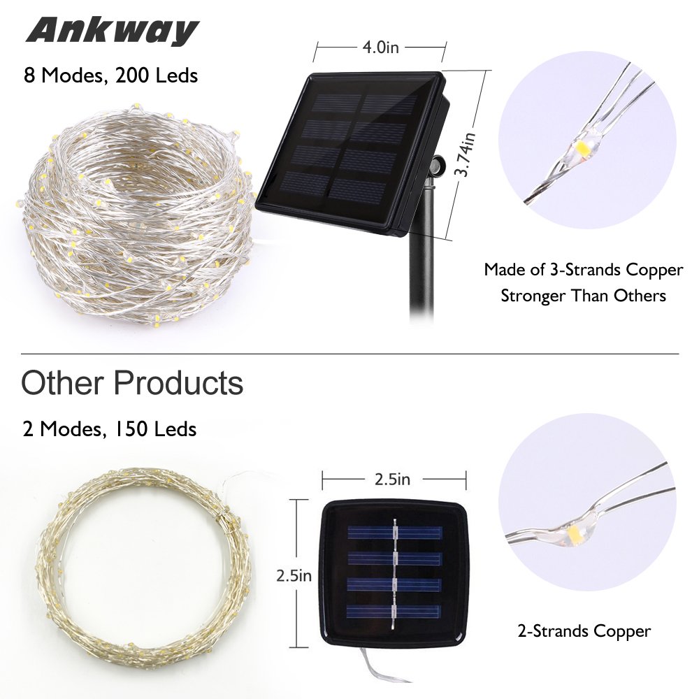Ankway Solar Fairy Lights Outdoor, 200 LED Solar Powered String Lights 72 ft Waterproof IP65 Solar Curtain Lights 8 Modes Warm White for Outdoor Home Window Bedroom Patio Garden Tree Wedding