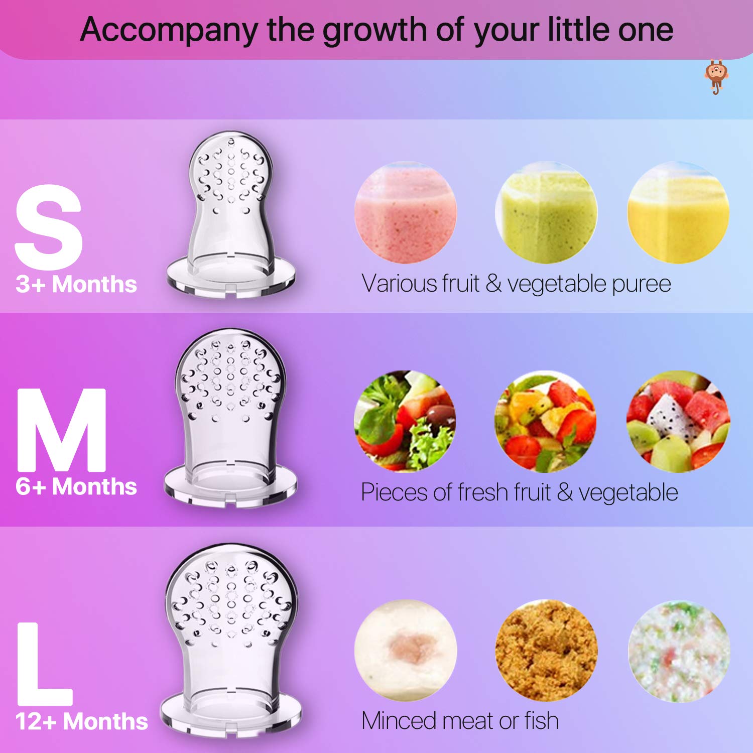 Baby Food Feeder Fruit Feeder Pacifier (2 Pack) - Silicone Fresh Food Feeder with 6 Replaceable Silicone Teething Pacifiers, Infant Teething Toy Teether, Ideal Teething & First Baby Feeding by MICHEF