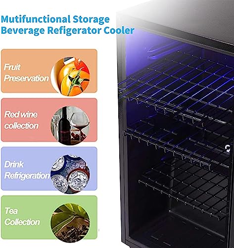 Beverage Refrigerator and Cooler - 120 Can Mini Fridge with Glass Door for Soda Beer or Wine - Small Drink Dispenser Machine for Office or Bar with Adjustable Removable Shelves