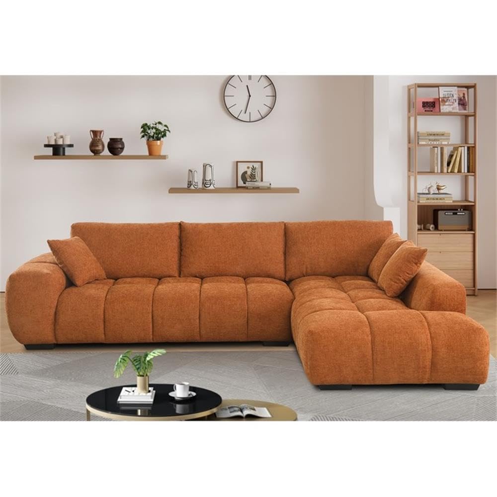 Alexent Oversized Fluffy Sofa Chaise Set 2 Pieces Sectional Sofa Chenille Couch with Deep Seat for Living Room (Caramel, Right-Hand Facing)