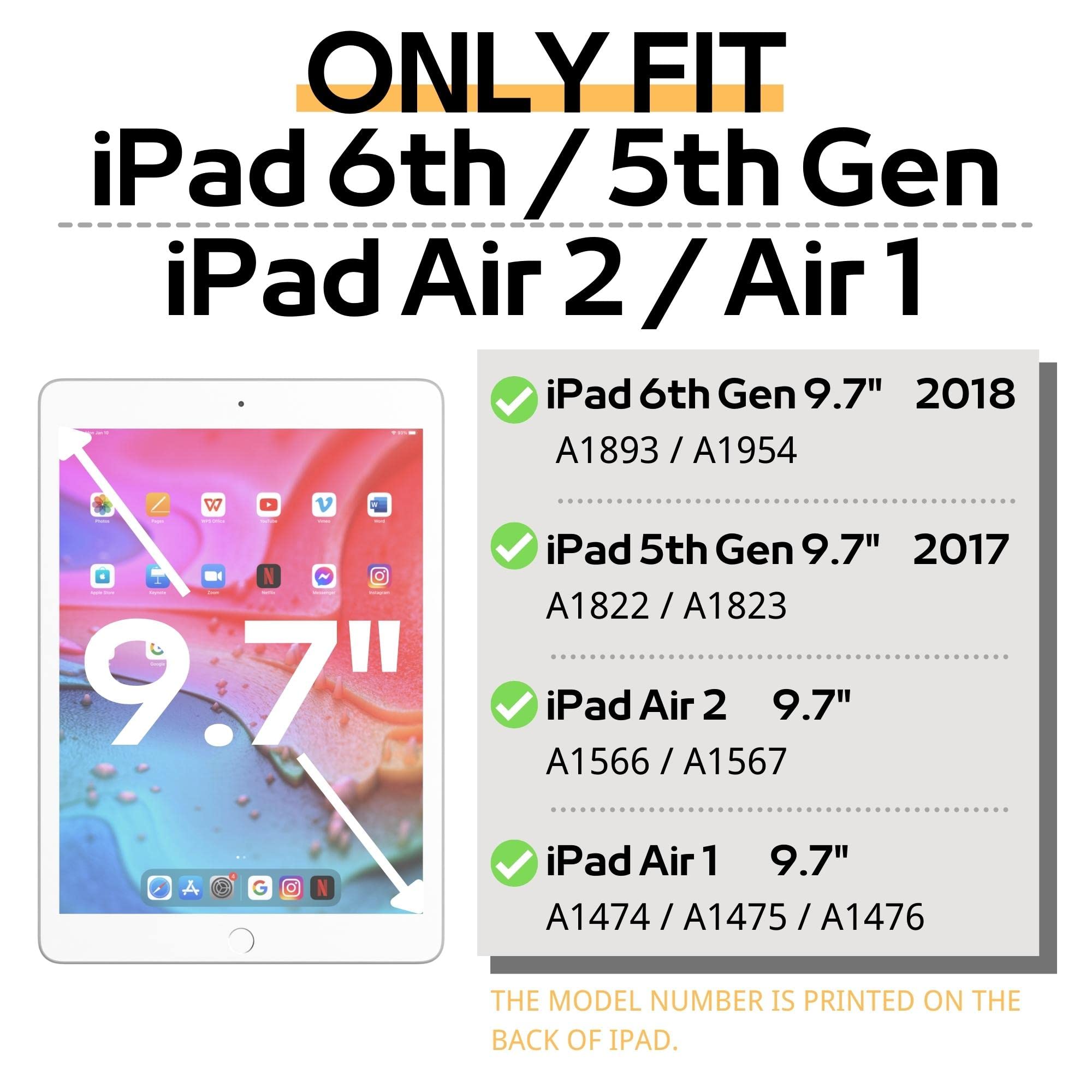 PEPKOO Kids Case for iPad 9.7 2017/2018 - Lightweight Shockproof Handle Stand Rugged Cover for Apple iPad 6th Generation/5th Gen/Air/Air 2 (Green)