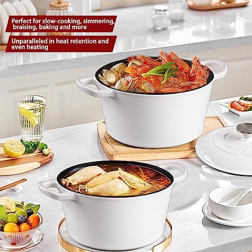 AILIBOO Enameled Cast Iron Dutch Oven - 4 Qt Dutch Oven Pot with Lid, Long-Lasting Enamel Dutch Oven for Bread Baking, Non-Stick Bread Dutch Oven, Enamel Cast Iron Cookware - White Dutch Oven 4 Quart