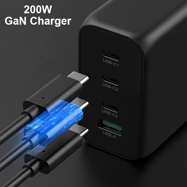 200W USB C GaN Charger, Viptree 4-Ports PD 100W PPS 45W QC60W Super Fast Charging Adapter for MacBook Laptop iPhone 14 Plus 13 12 Pro Max iPad Samsung Galaxy Pixel and More