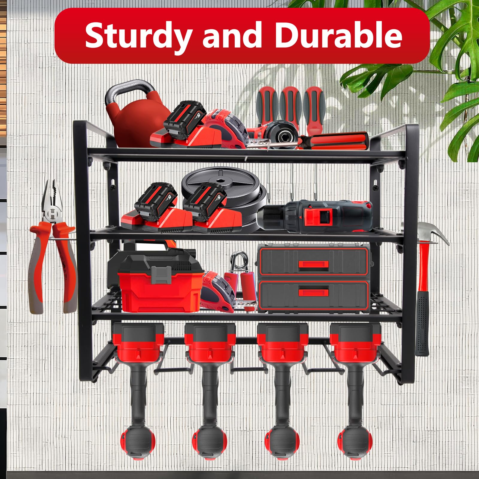 Power Tool Organizer,Heavy-Duty 4 Drill Power Tool Storage 4 Layers Large Capacity Easy to Install Wall Mount Tool Organizer Drill,Power Tool Holder With Screwdriver/Plier Holder