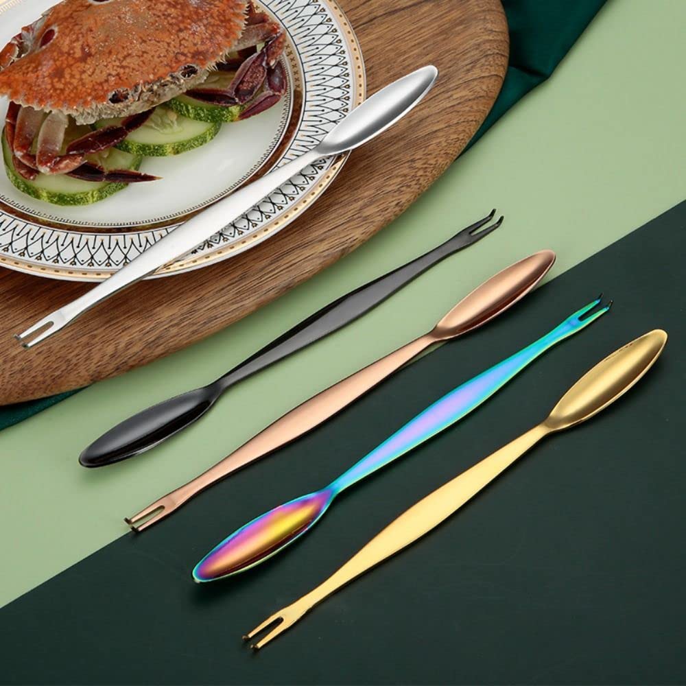 Crab Fork 1PC Stainless Steel Seafood Tools Double Headed Crab Picking Tools Lobster Spoons Shellfish Pick for Home Kitchen Restaurant(Black)