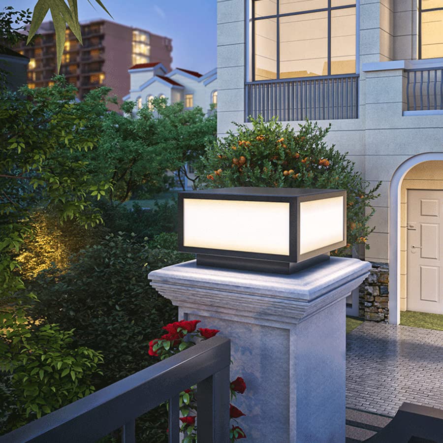 AILICIN Pillar Lamp Post Light, Tempered Glass Shade,Fence Deck Cap Light Lantern Column Lamp for Flat Surface Patio Garden Decoration with IP55 Waterproof E26 LED Bulb (Electric Powered)