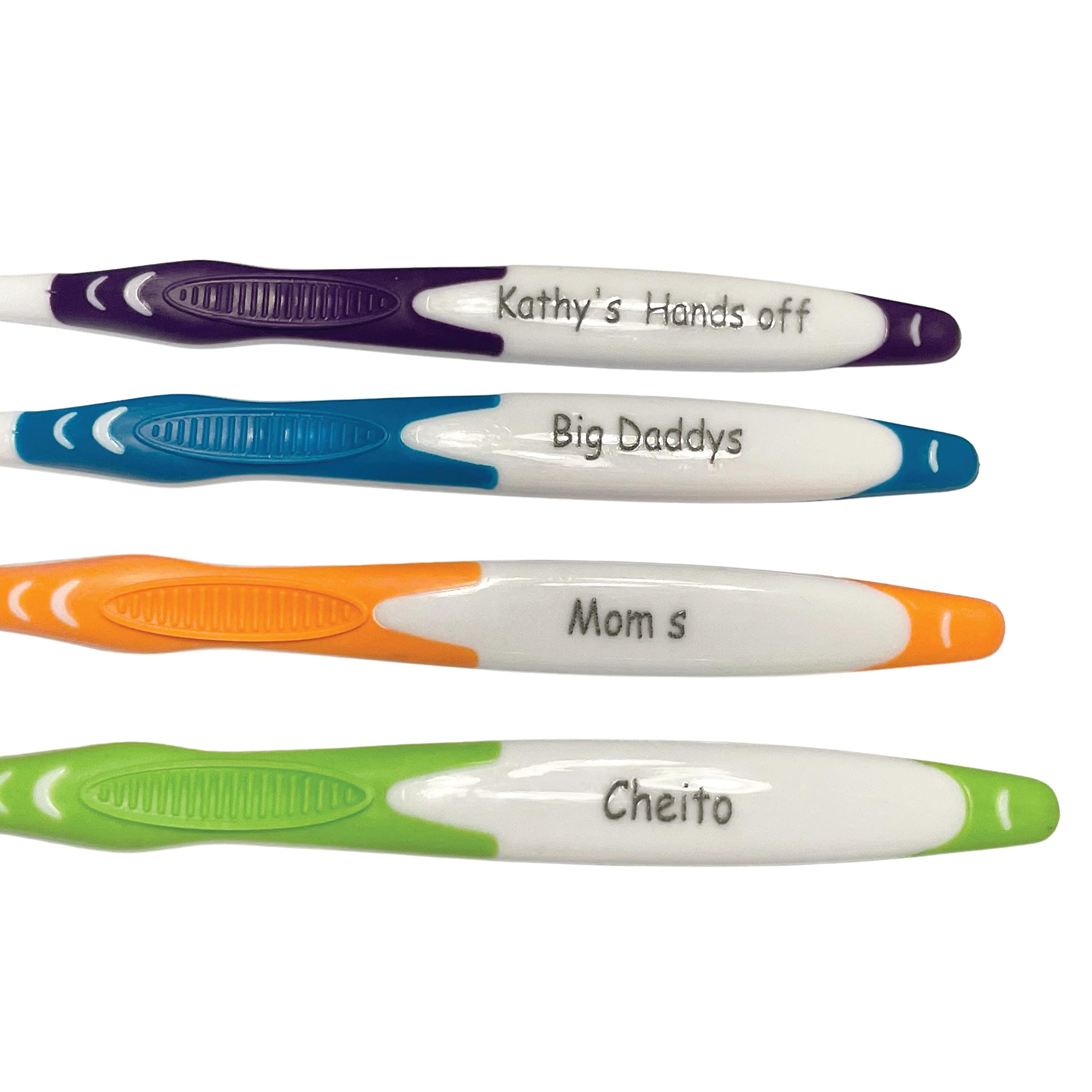 Personalized Gift, Personalized Toothbrushes, 4 Pack Manual Toothbrush Adults, Engraved Light Blue, Dark Blue, Orange, Green, Purple, Red
