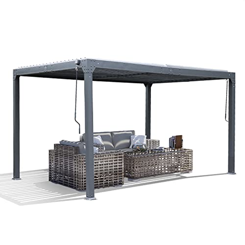 BPS Outdoor Louvered Pergola 10βx13β Aluminum Pergola Waterproof Gazebo Patio Sun Shade Shelter with 2 Adjustable Roof Panels for Patio, Garden, Backyard