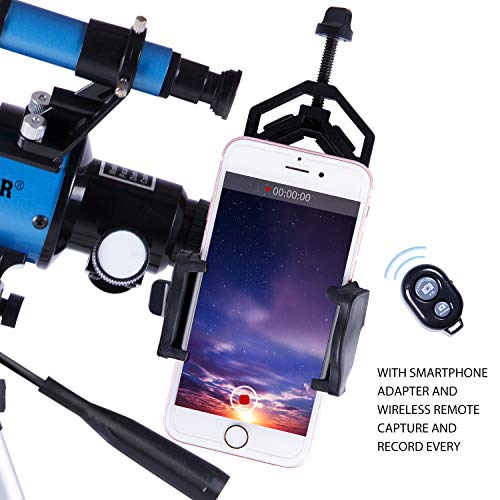 Telescope for Kids Astronomy Beginners - 70mm Aperture Refractor Telescope for Viewing Planets Stars with Adjustable Tripod Phone Adapter Wireless Remote Cool Christmas Astronomy Gifts for Kids, Blue