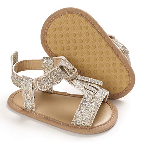 myppgg Baby Girls Summer Tassel Sandals Infant Soft Sole Sparkly Slippers Princess Dress Toddler First Walkers Shoes Gold, 12-18 Months Infant
