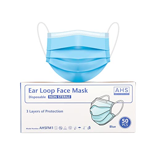 American Hospital Supply (AHS) Earloop Masks Disposable | Adult Face Covering | 3 Ply Disposable Face Mask (Box of 50)