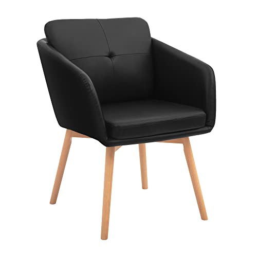 CangLong Faux Leather Side Upholstered Arm Dinging Chair with Wood Legs Set of 1,Black