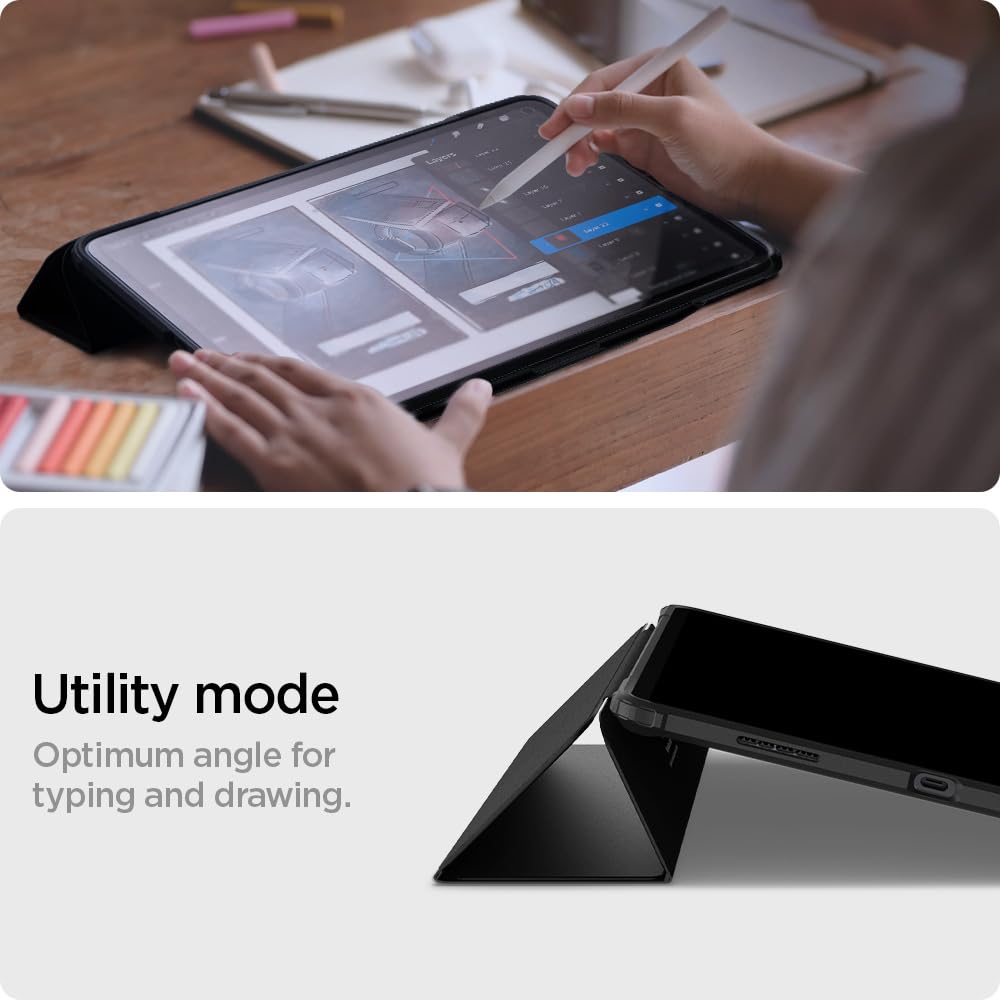 Spigen Ultra Hybrid Pro Designed for iPad Pro 12.9 inch Case M2 6th Generation (2022) / 5th Generation (2021) with Clear Transparent Back and Pencil Holder - Black