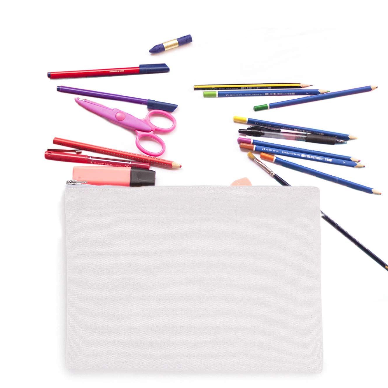 YINGKOR Cotton Canvas Zipper Cosmetic Bag Makeup Bags Tool Organizer with Cotton Lining 20x28cm, White, 7.87x11.02 inches, 20x28cm, Pack of 2