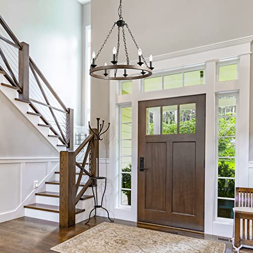 Farmhouse Chandeliers Rustic Round Wagon Wheel 8-Light Fixture for Dining & Living Room, Bedroom and Foyer