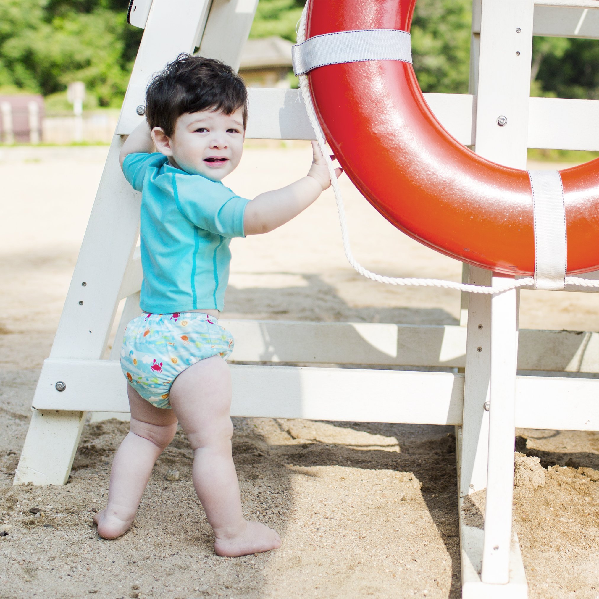 i play. by green sprouts Boys' Reusable Swim Diaper, Light Aqua Sea Friends, 5T