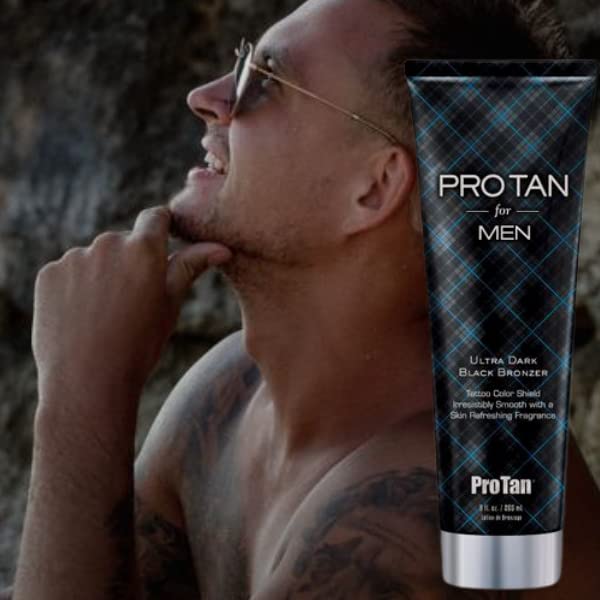 For Men Ultra Dark Black Bronzer - Natural Bronzer for Deep, Dark with Tattoo Color Shield 9 oz by Pro Tan
