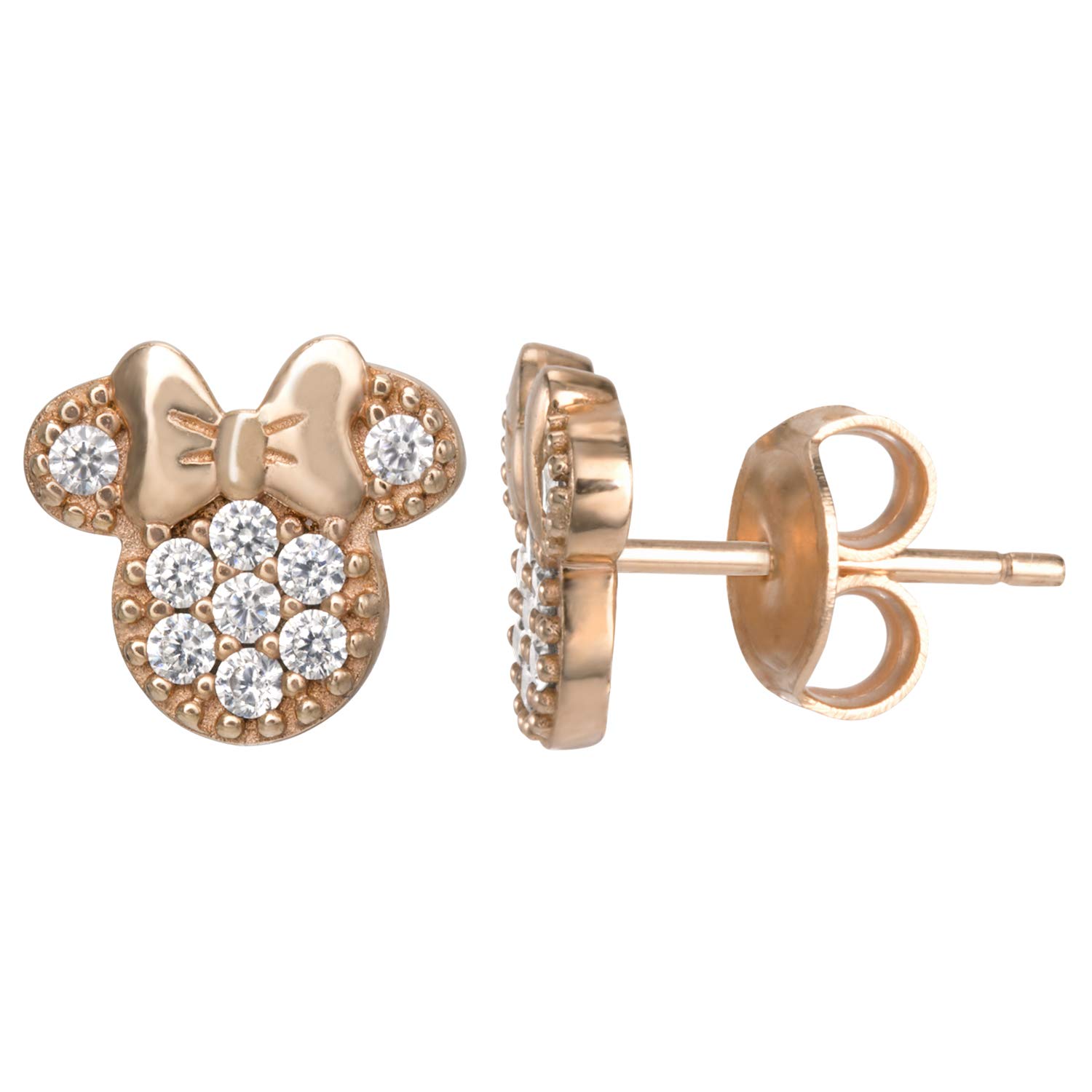 Disney Minnie Mouse Jewelry, Pink Gold Over Sterling Silver Cubic Zirconia Stud Earrings;