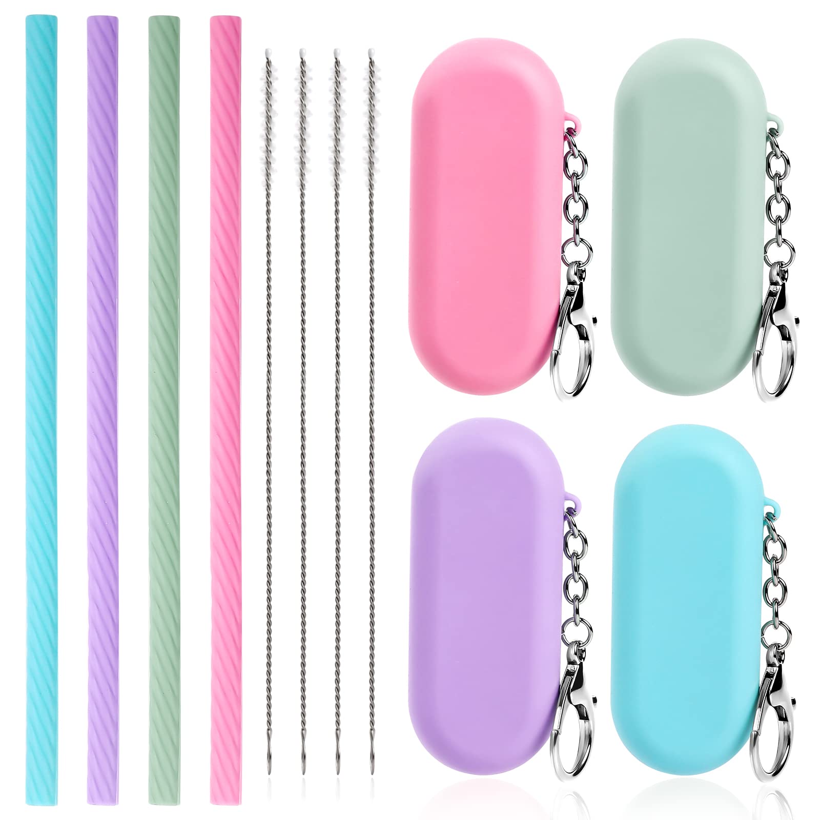 4 Set Reusable Straws Silicone Drinking Straws with Cleaning Brush and Case Portable Reusable Straws for Cold or Hot Drinks Picnic Party Travel Outdoors